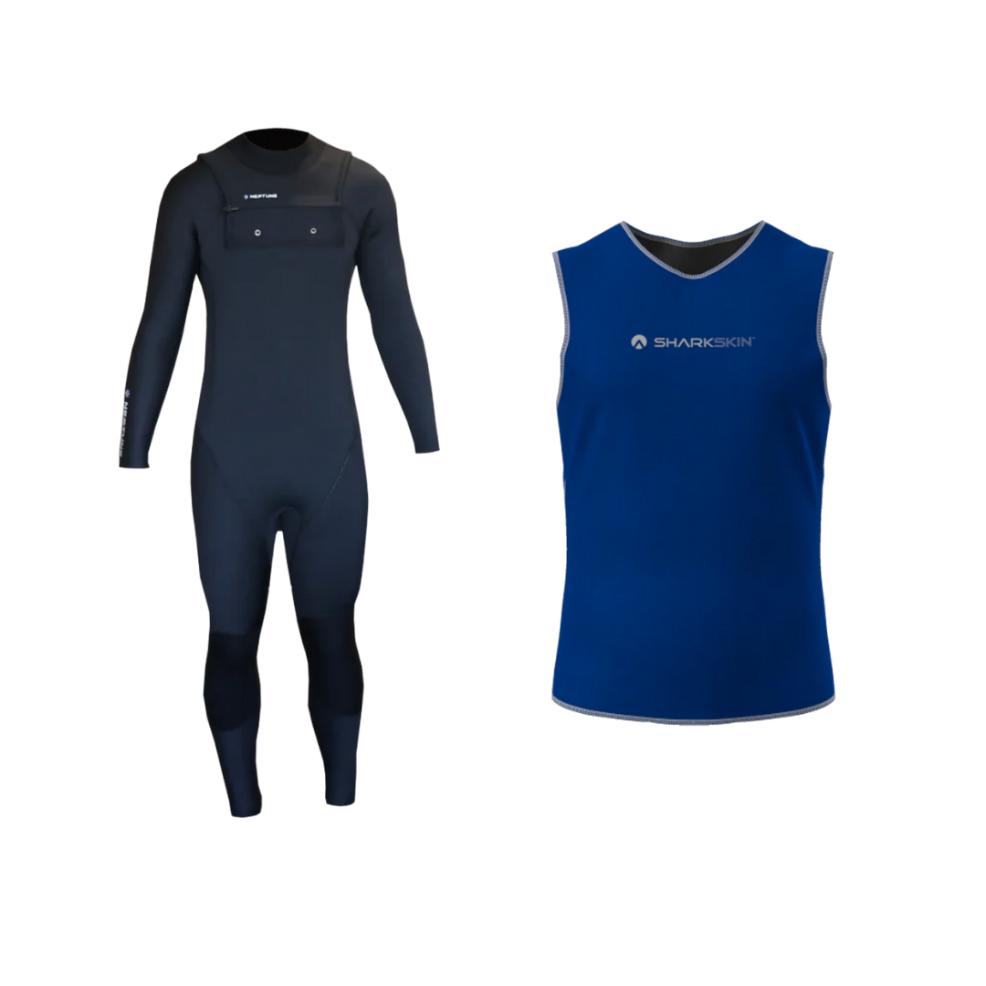 ATLAS 3MM STEAMER CHEST ZIP MENS + CHILLPROOF ESSENTIALS VEST MENS BUN ...