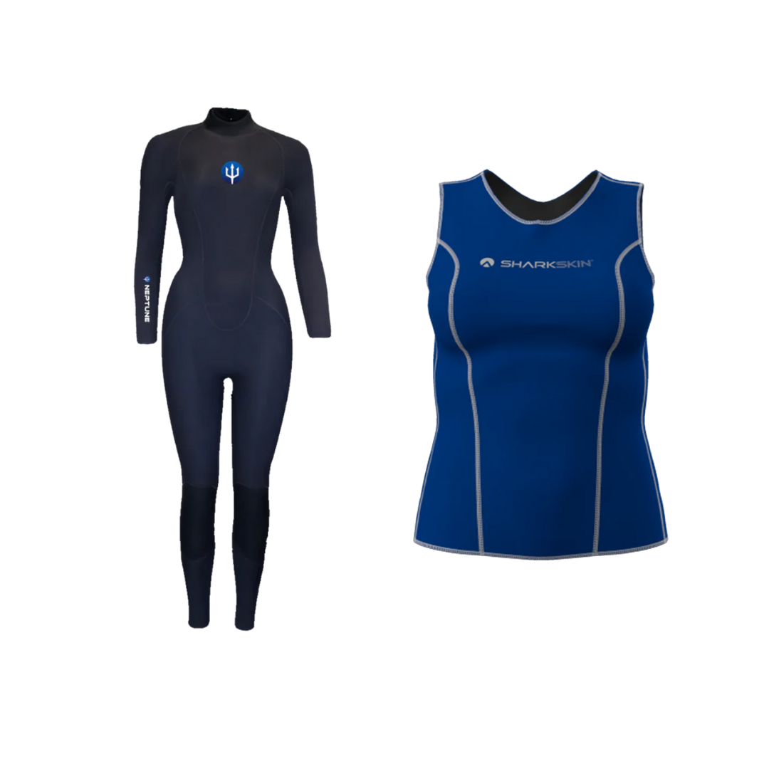 ATLAS 3MM STEAMER REAR ZIP LADIES + CHILLPROOF ESSENTIALS VEST WOMENS ...